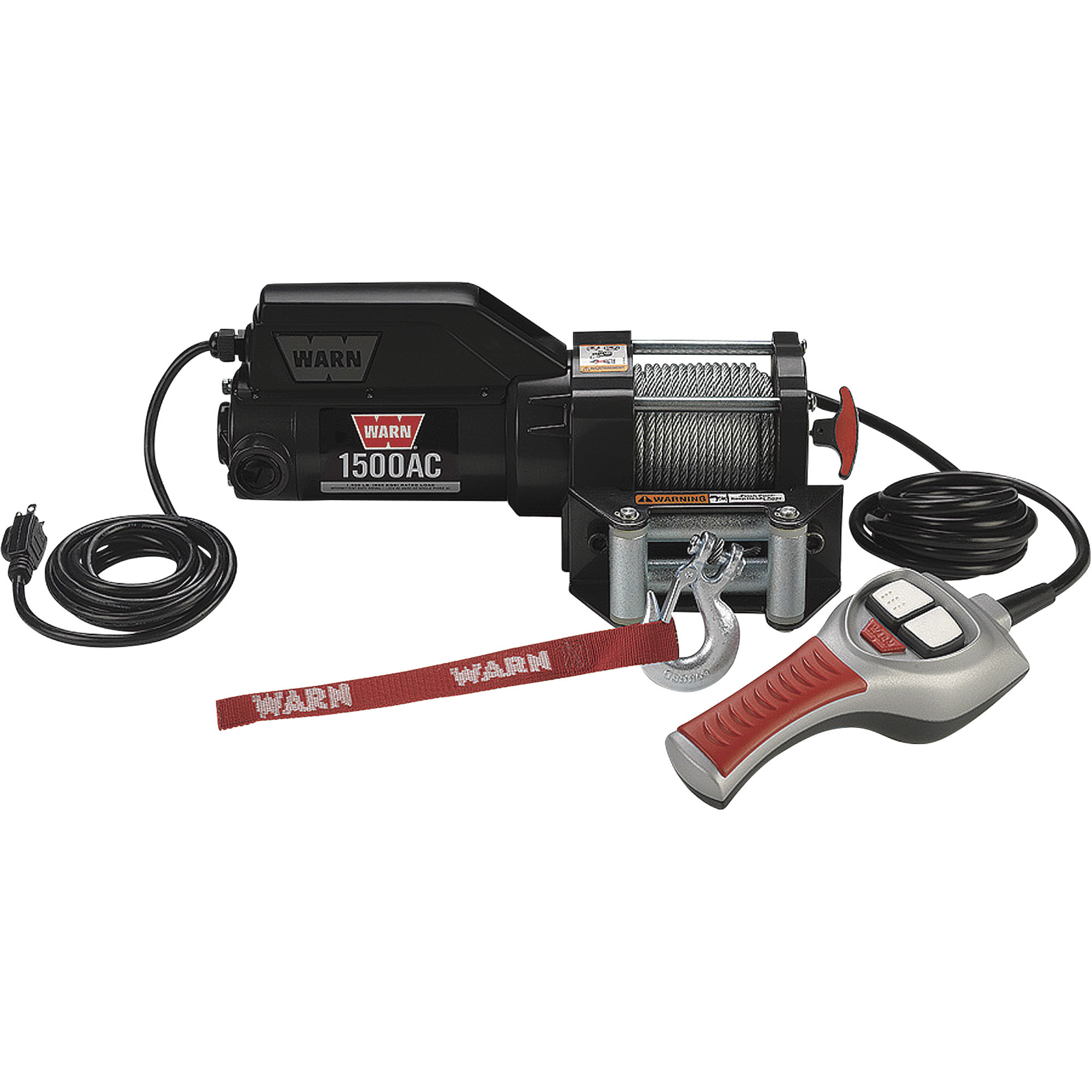 Warn 120 Volt AC Powered Electric Utility Winch with Wired Remote, 1500-Lb. Capacity, Galvanized ...